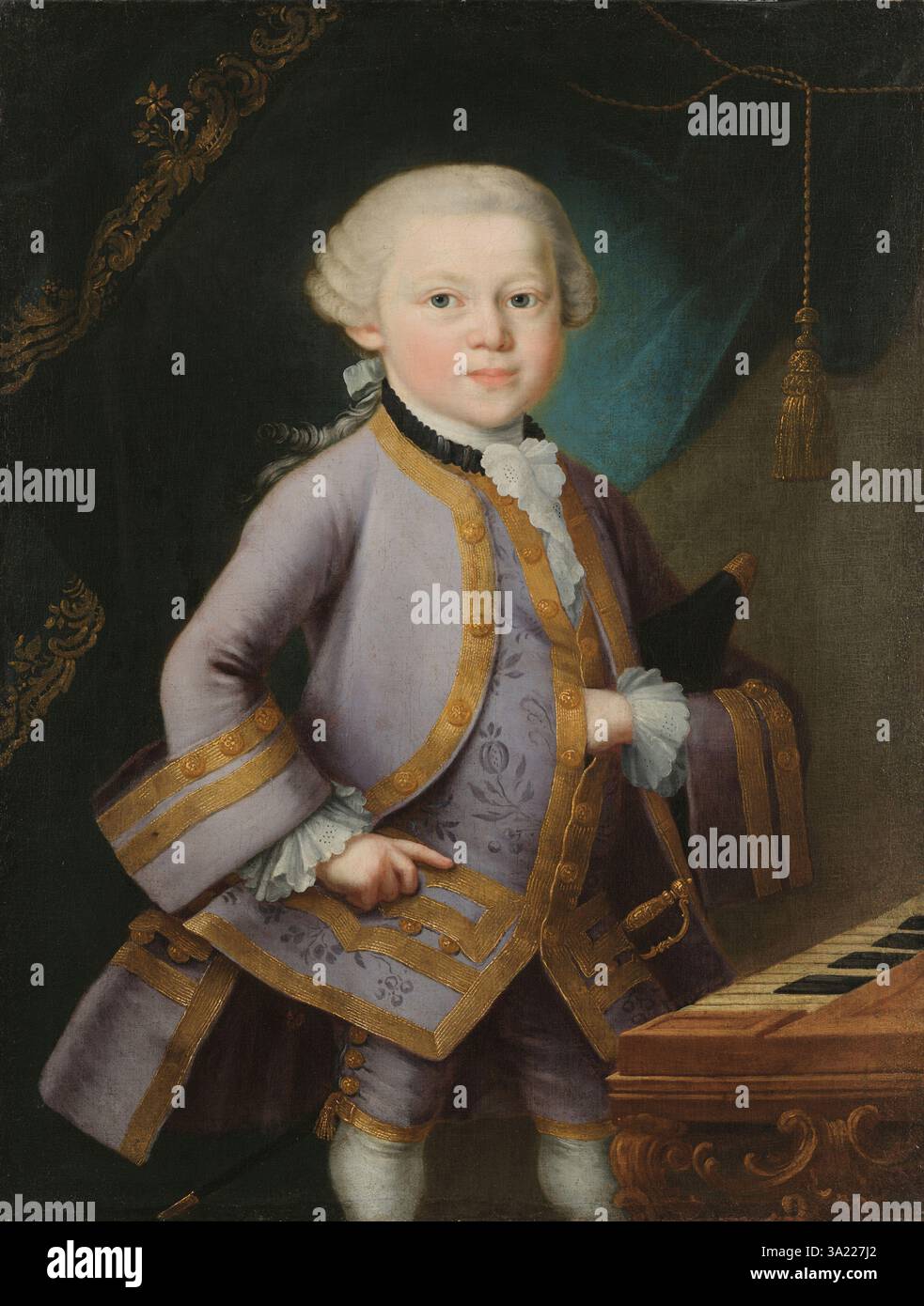 Painting commissioned by Leopold Mozart. Mozart is six years old. Both ...