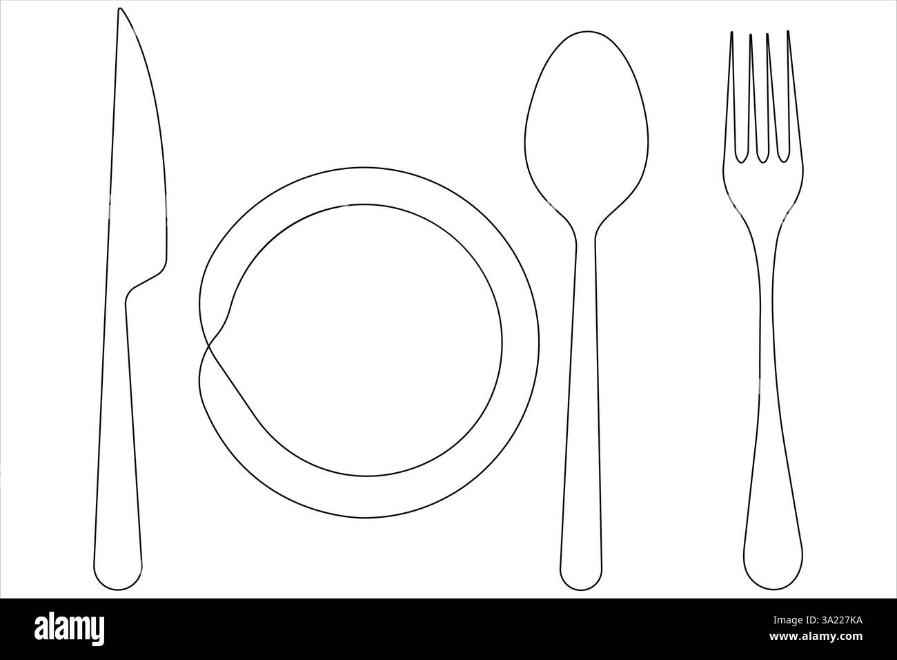 Continuous one line art drawing of food tools for restoring decoration ...