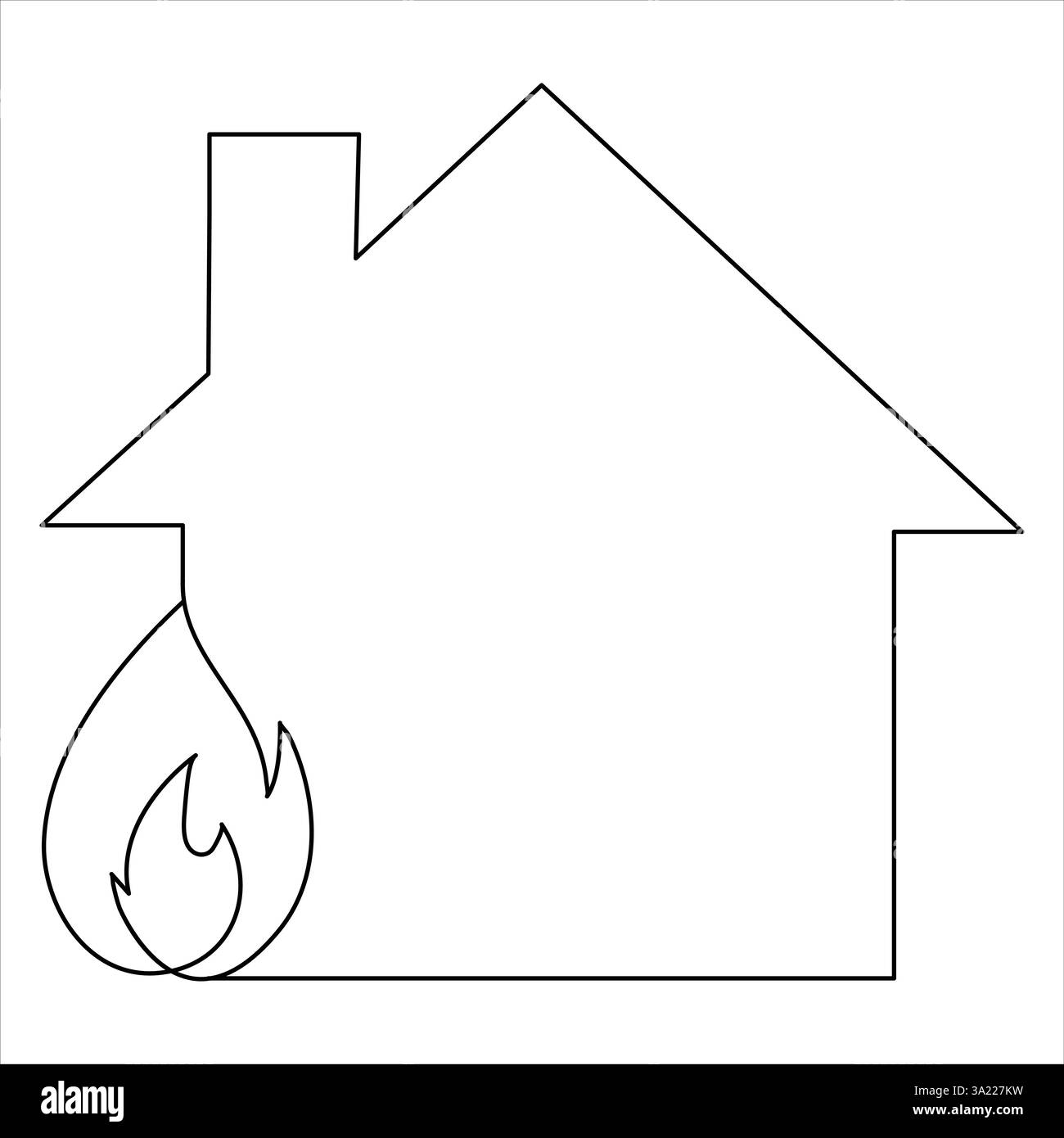 Continuous one line hand drawing burning house fire line symbol and ...