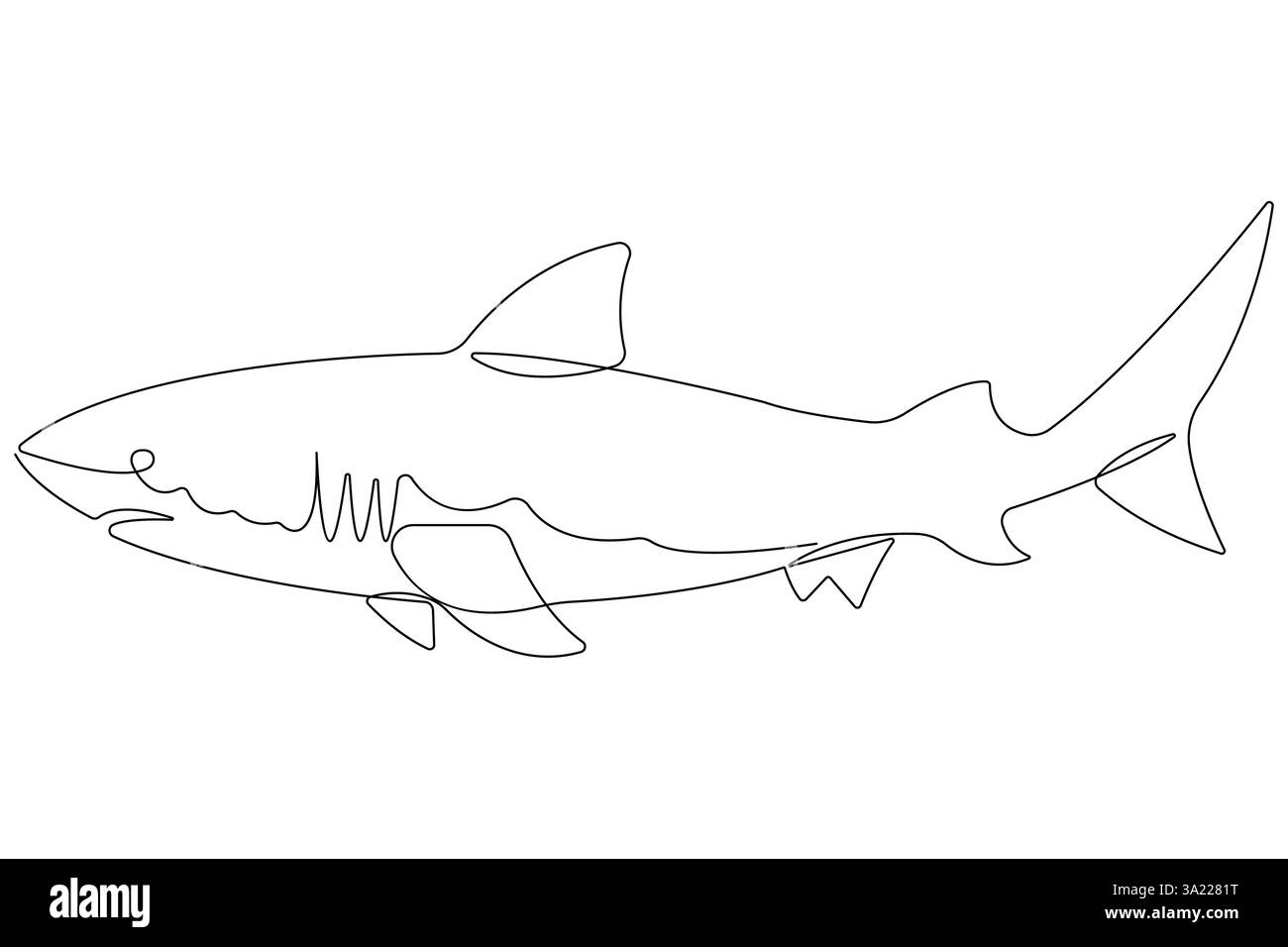 One continuous single line art drawing of shark sea fish underwater ...