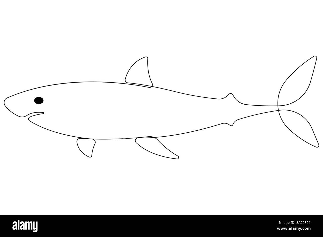 One continuous single line art drawing of shark sea fish underwater ...
