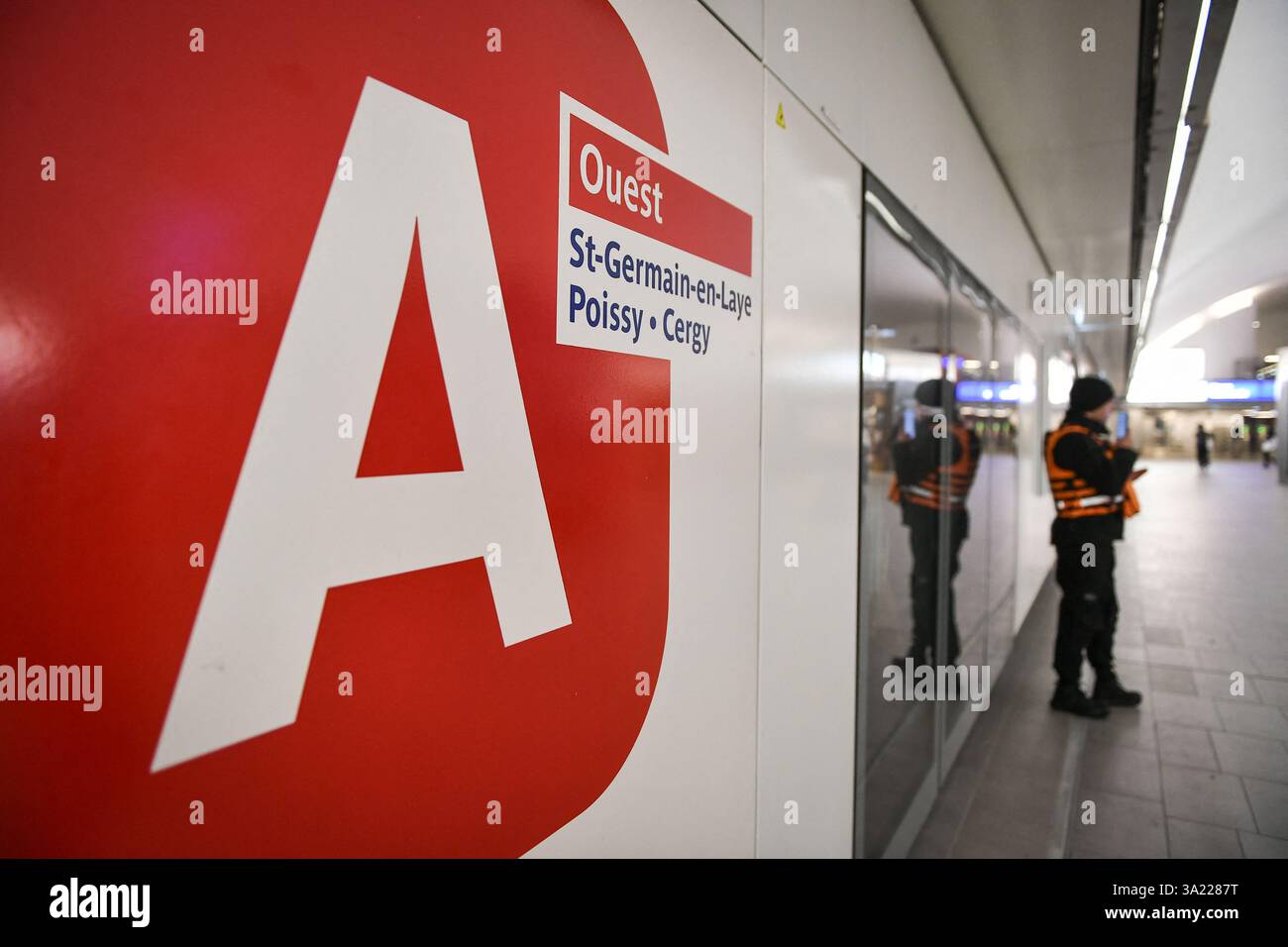 Paris, France. 11th Mar, 2025. This photograph shows the RER A Auber ...
