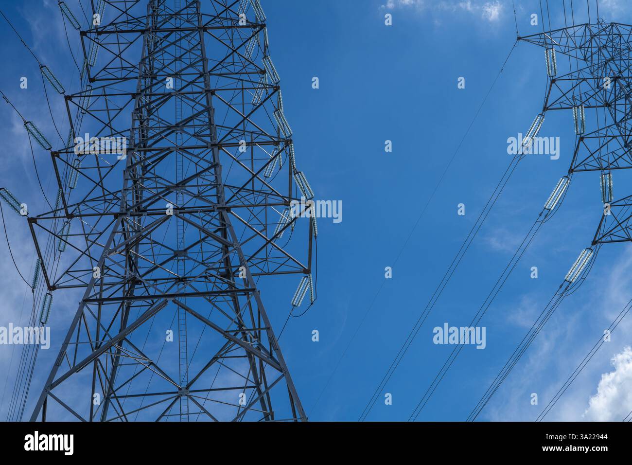 Towering electrical infrastructure captures raw power distribution ...