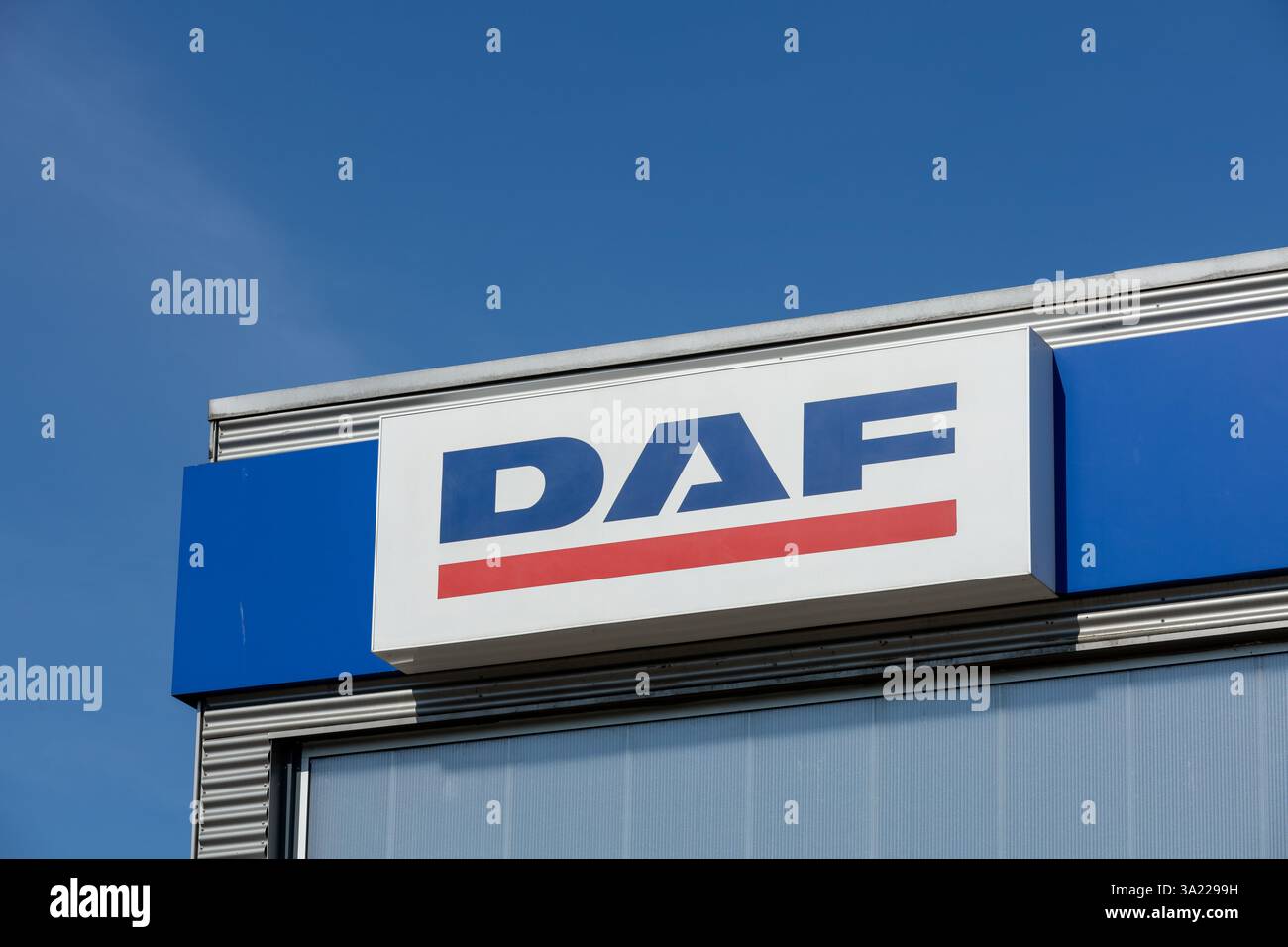 DAF logo sign. DAF Trucks is a Dutch truck manufacturing company and a ...