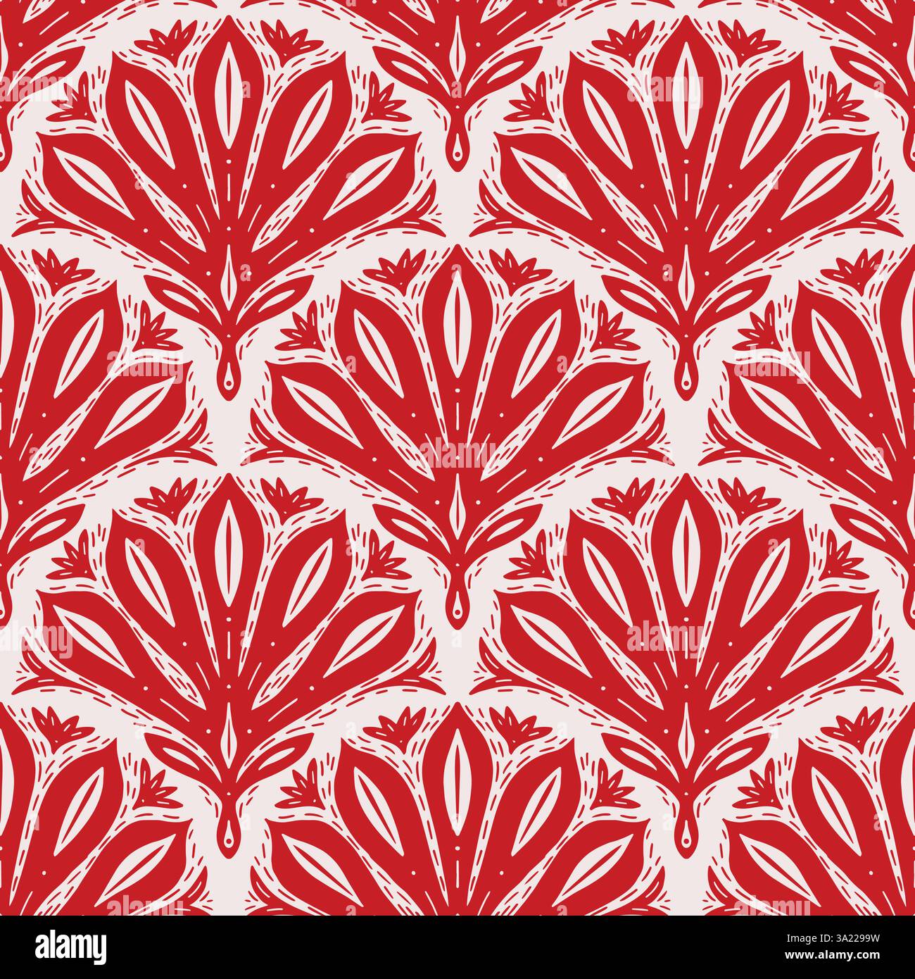 seamless vector pattern elegant red art deco floral scallop fan for ...