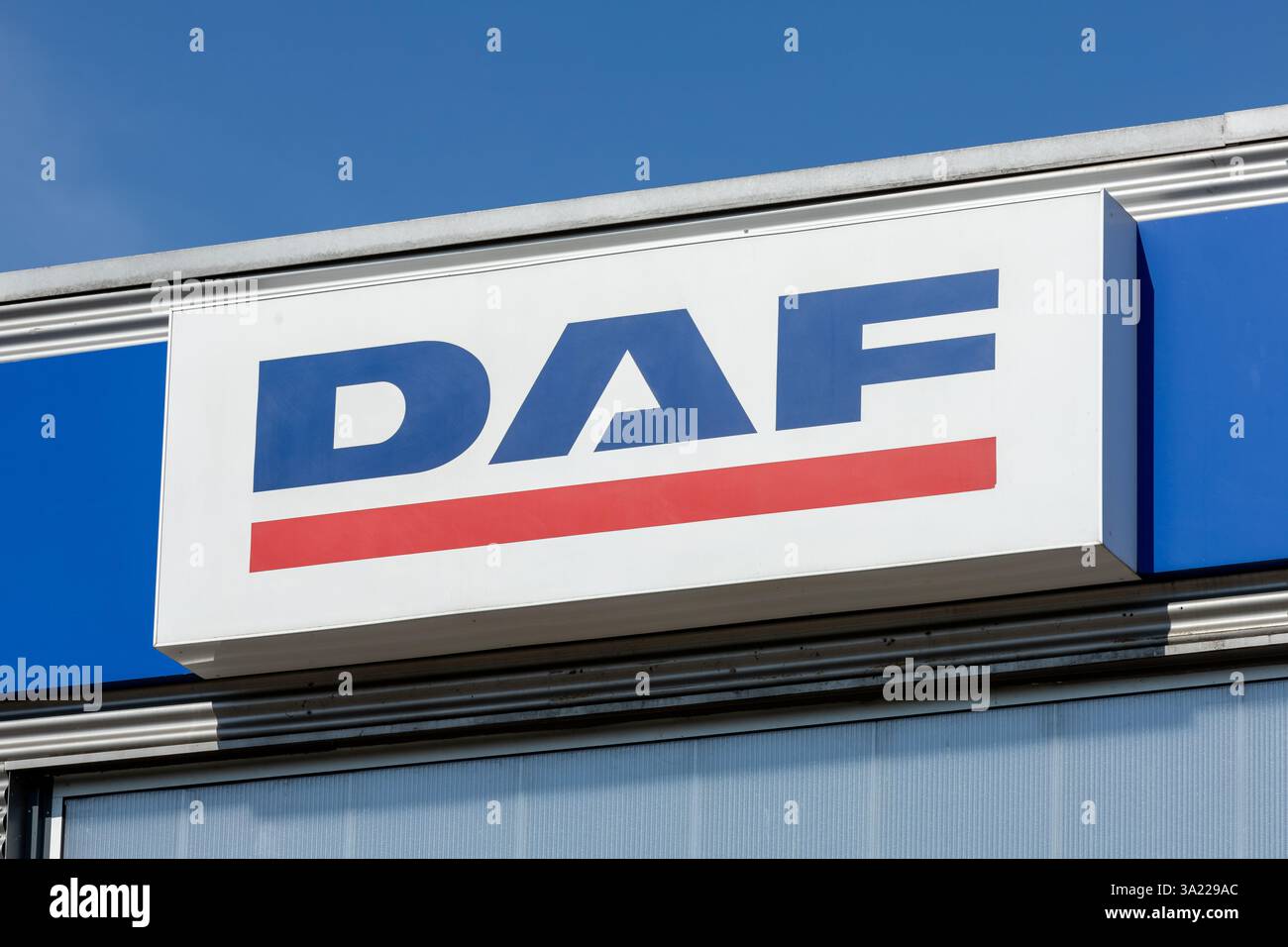 DAF logo sign. DAF Trucks is a Dutch truck manufacturing company and a ...
