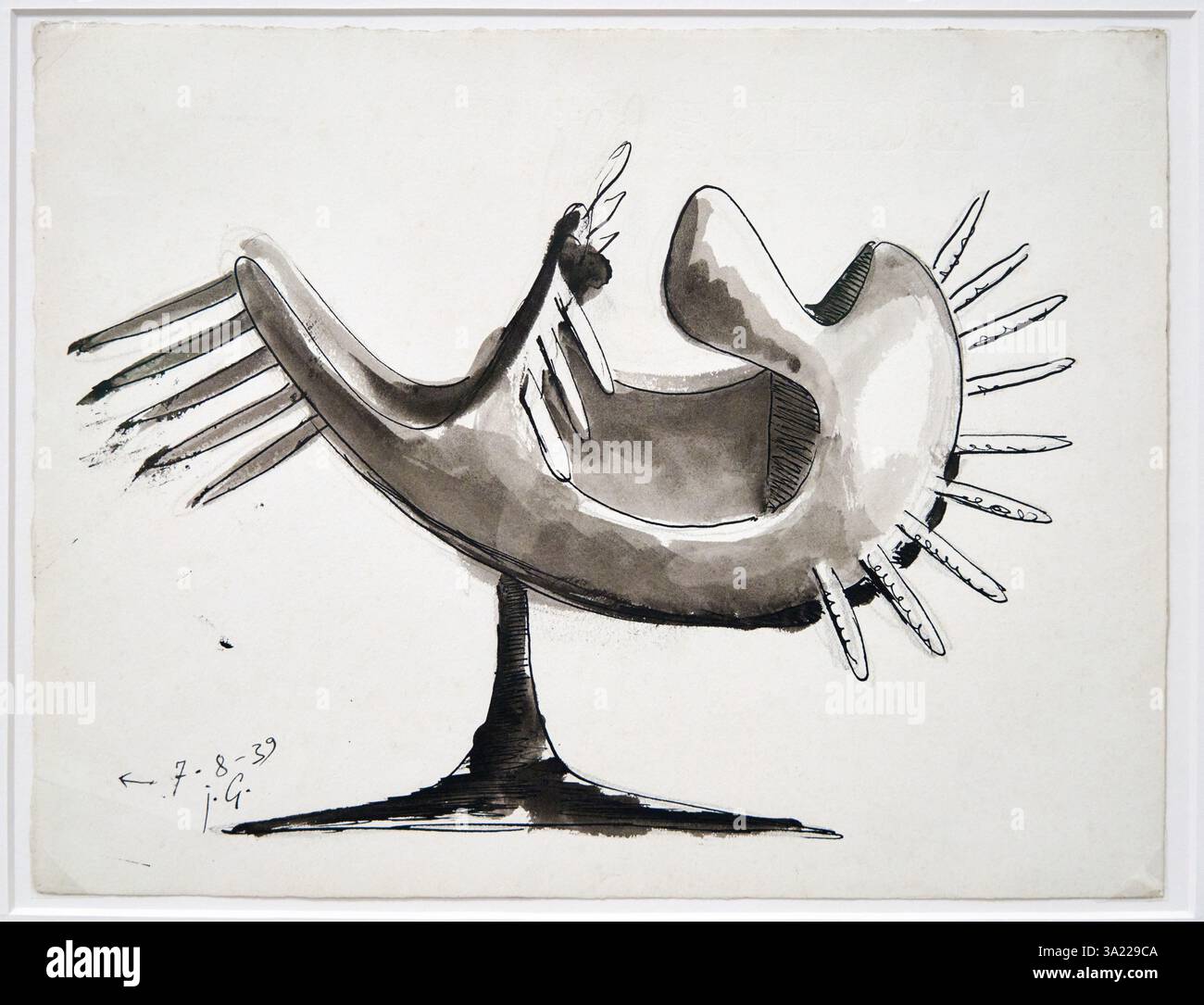 Head with Spikes, 1939, Wash, pencil and ink (black pencil, pen, India ...