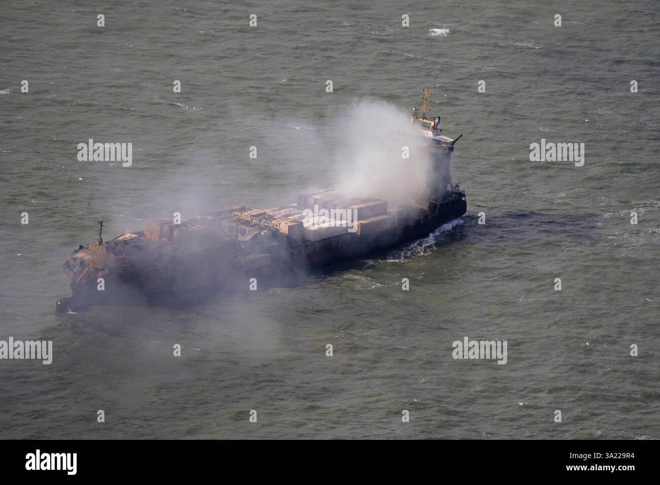 The Solong container ship drifts in the Humber Estuary, off the coast ...