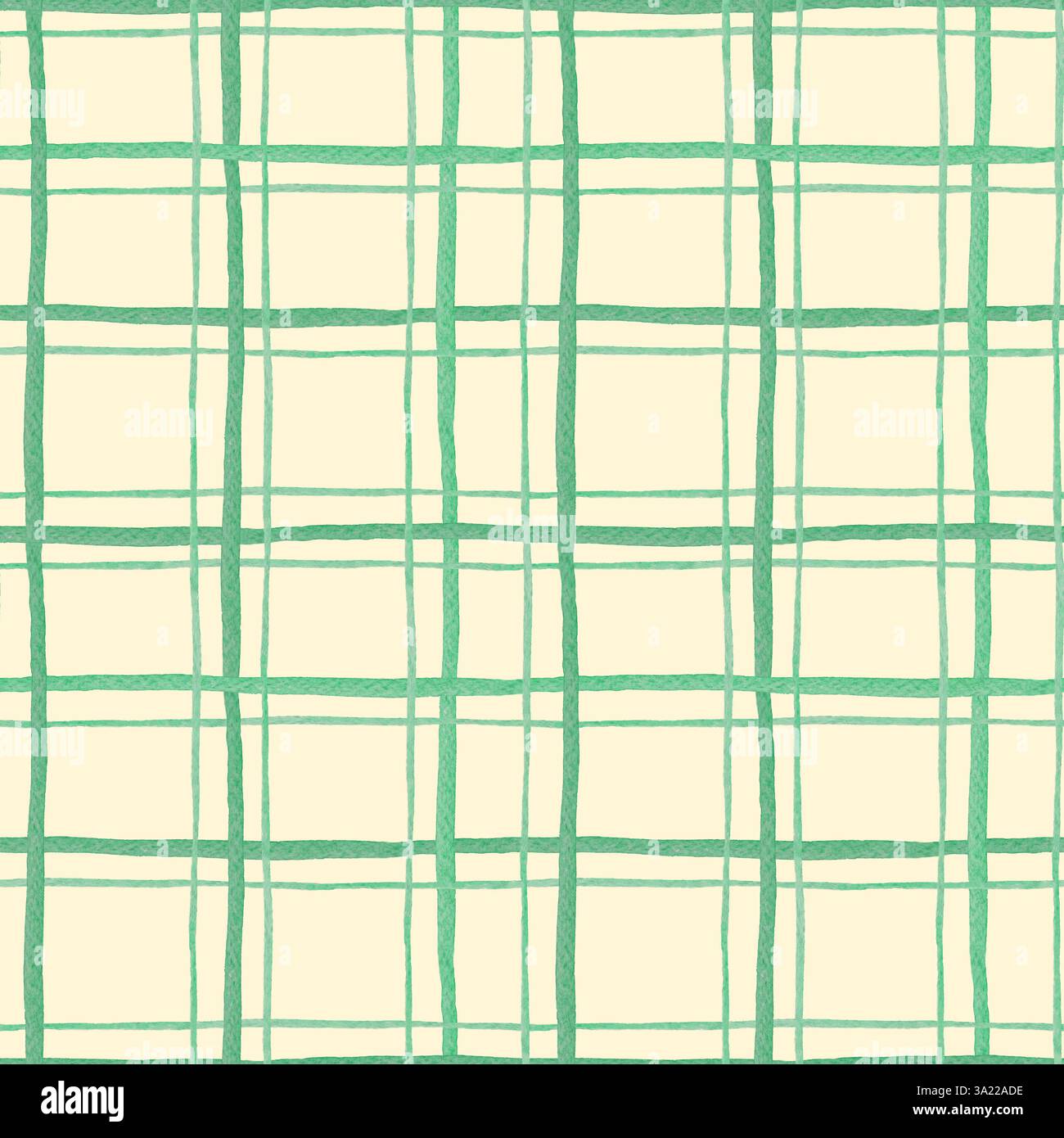 Seamless watercolor checkered pattern in green and beige. Hand-painted ...