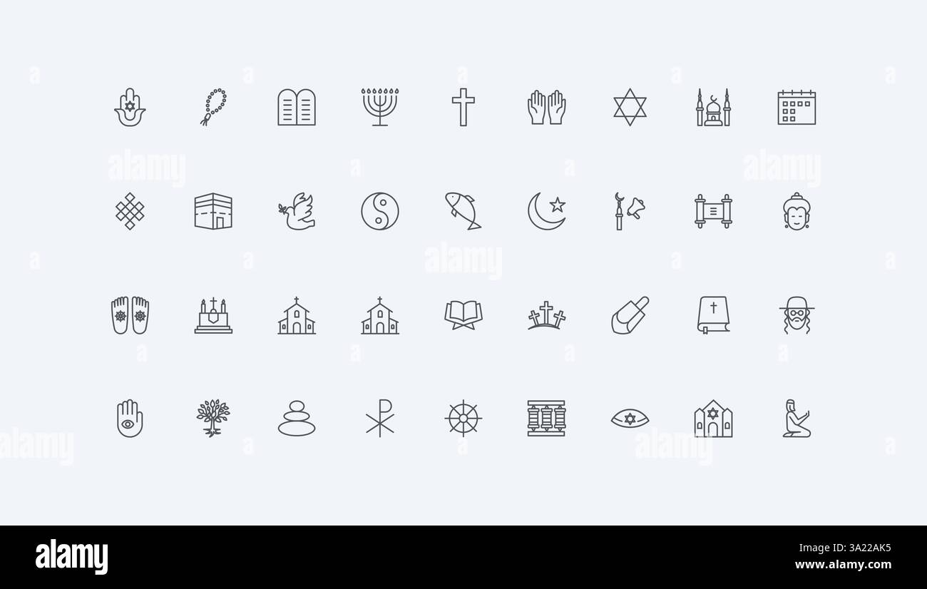 Spiritual faith signs of prayers, church and synagogue, mosque thin ...