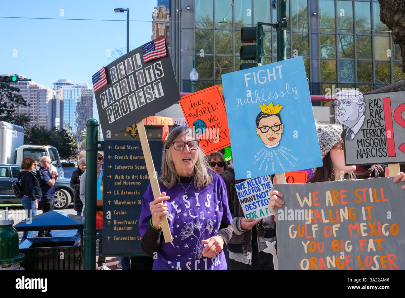 New Orleans, LA, USA - February 17, 2025: Closeup of pro democracy ...