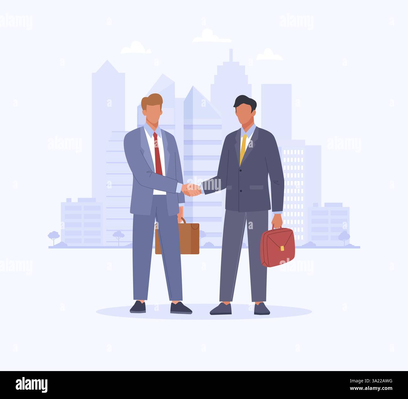 Partnership in business. Two men in suits shaking hands on the city ...