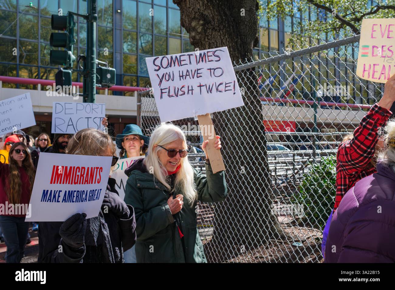 New Orleans, LA, USA - February 17, 2025: Closeup of pro democracy ...
