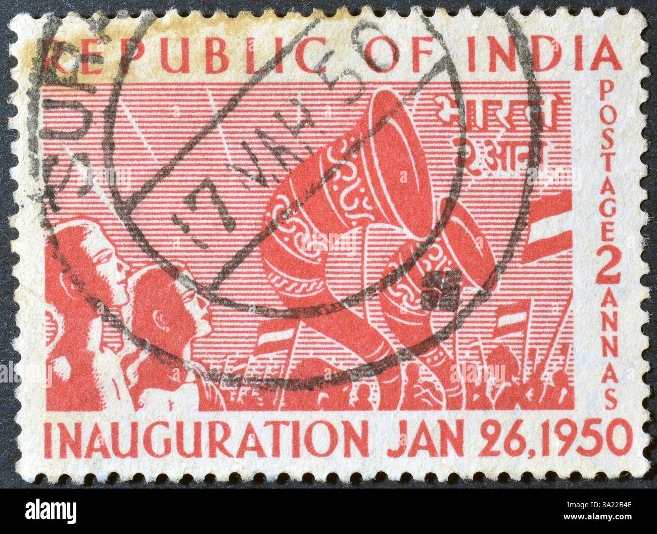 Cancelled postage stamp printed by India, that shows Rejoicing Crowds ...