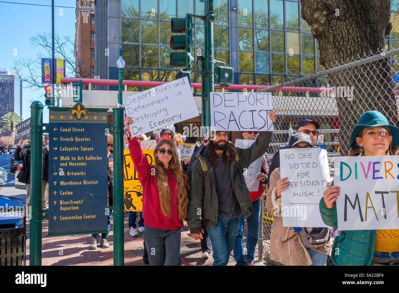 New Orleans, LA, USA - February 17, 2025: Closeup of pro democracy ...
