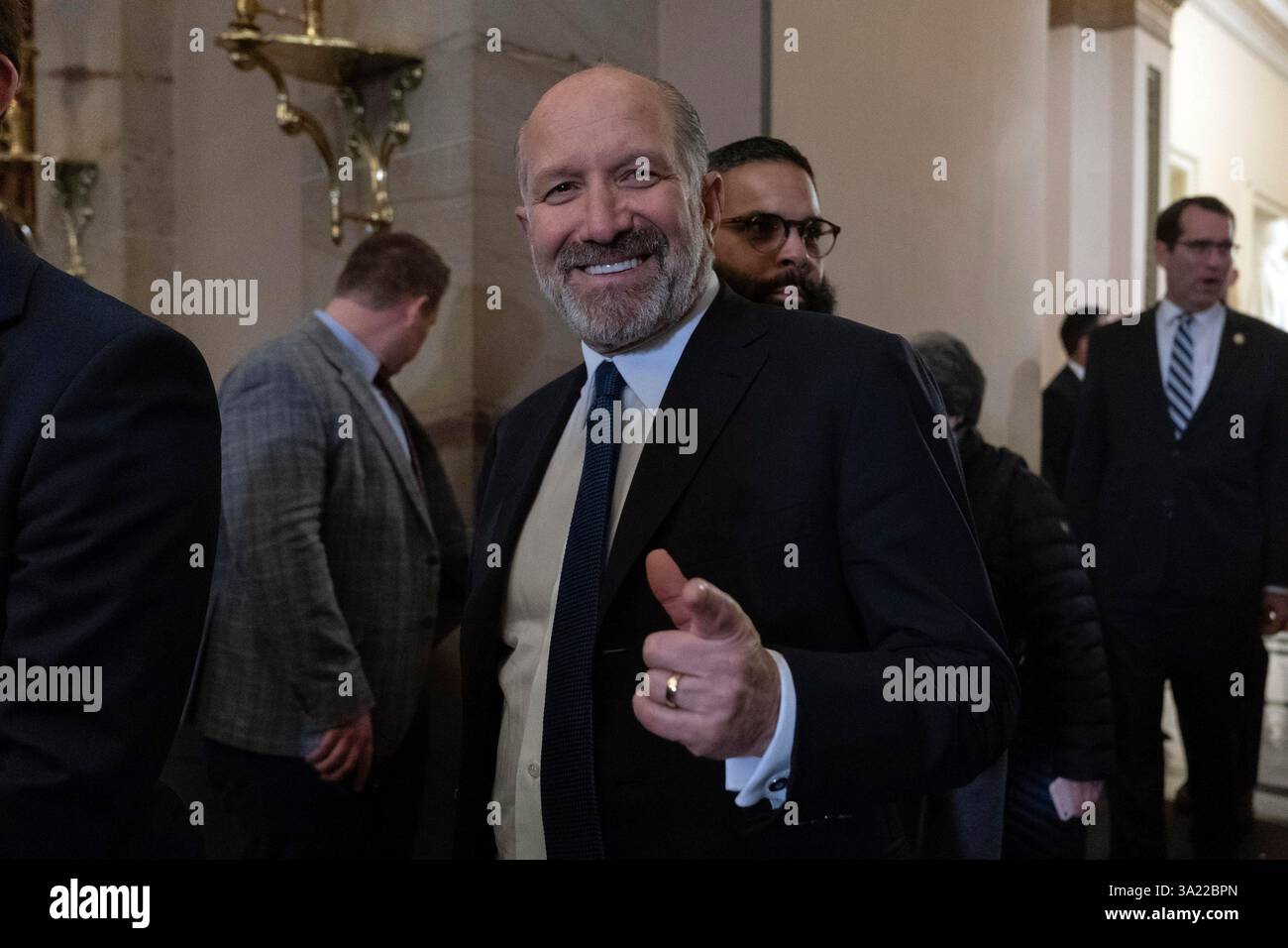 Secretary of Commerce Howard Lutnick leaves the House Chamber after President Donald Trump ...