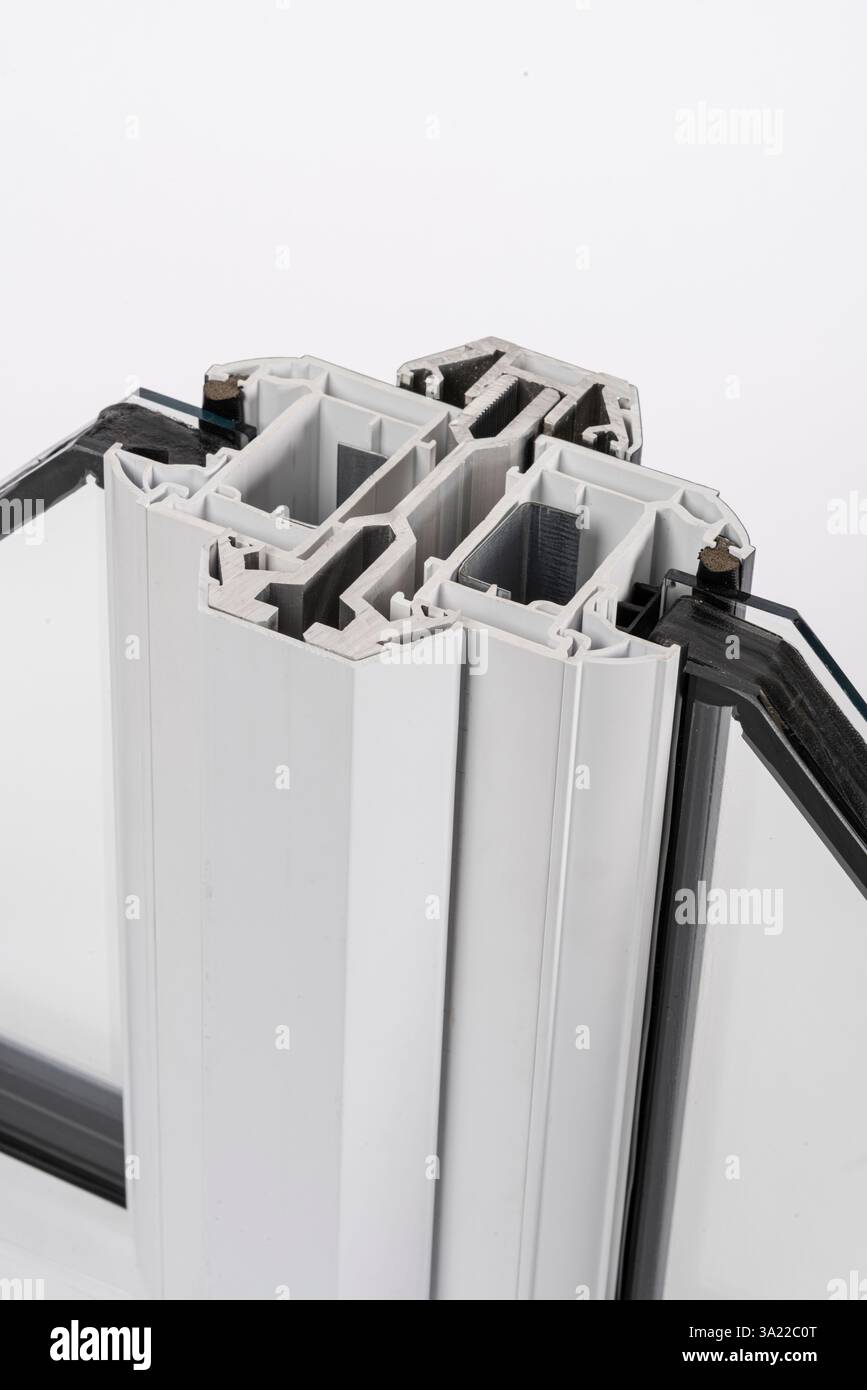 A cutaway view of double glazing showcases its internal profile ...