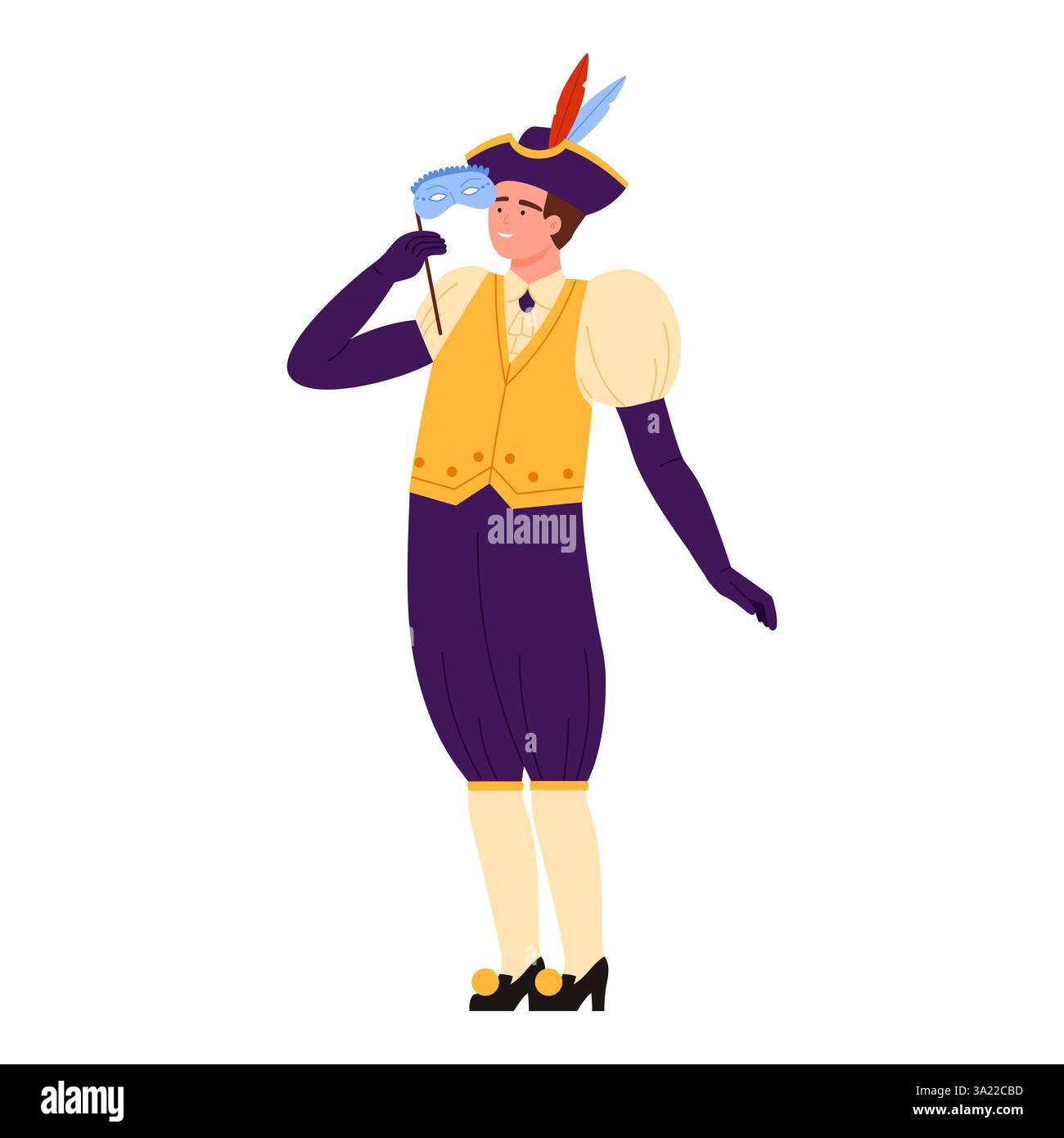 A stylish figure in a colorful, intricate historical outfit, featuring ...