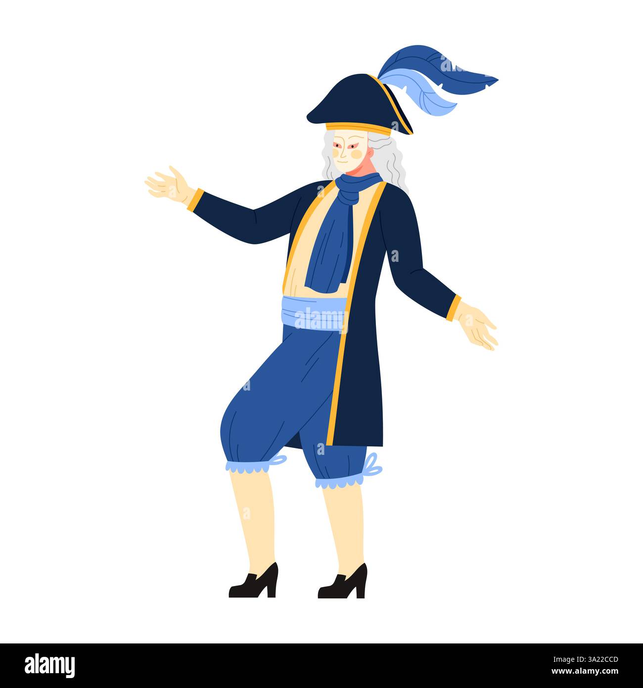 A stylish historical figure dressed in alluring blue attire ...