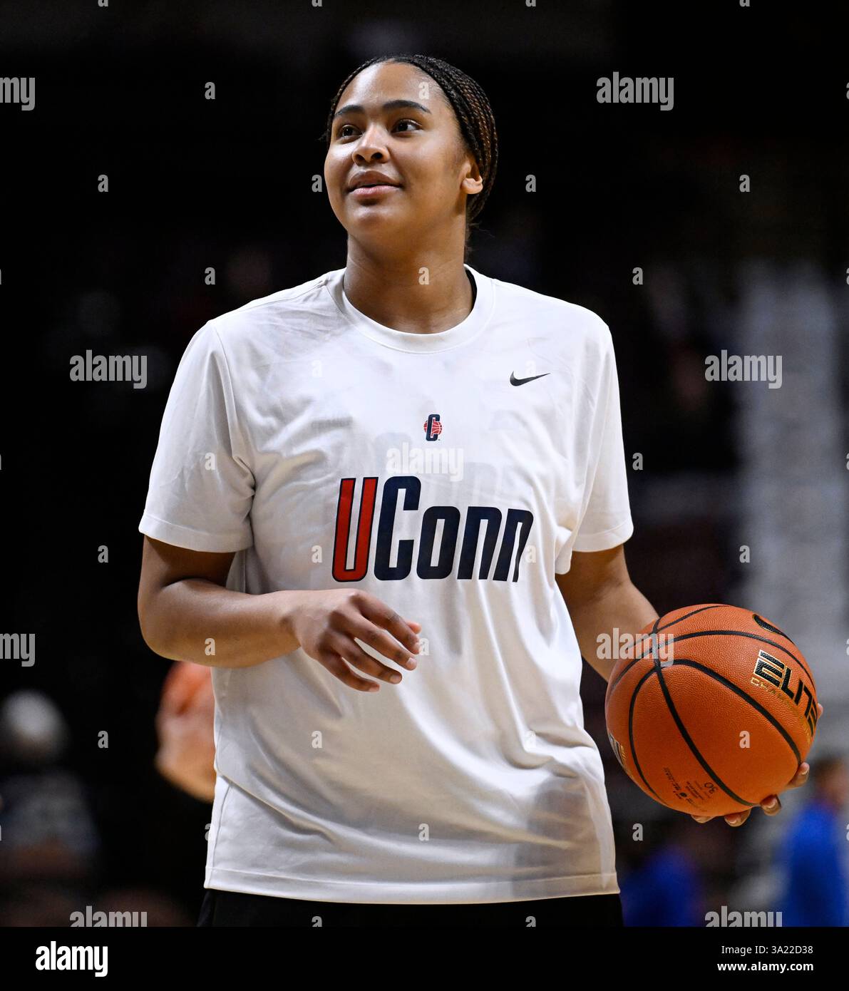 UConn forward Sarah Strong warms up before an NCAA college basketball ...