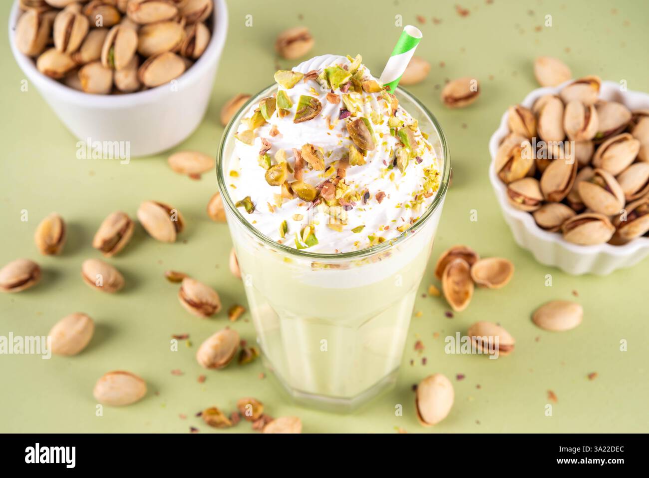 Pistachio milkshake, healthy diet protein cocktail, non-dairy whipped ...