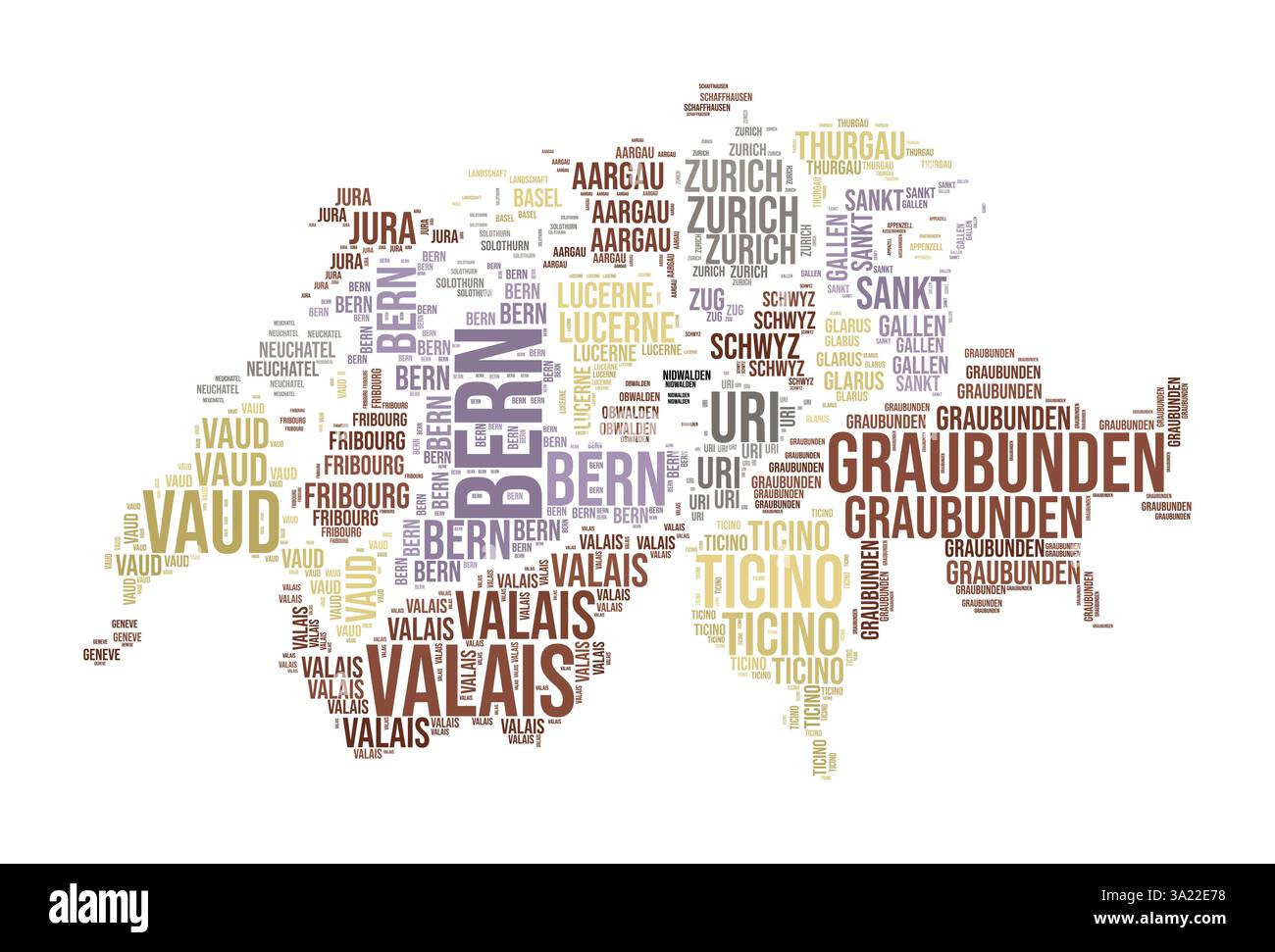 Switzerland Word Cloud. Country shape with region division. Switzerland ...