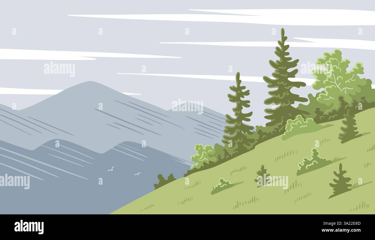 Green forest in the mountains. Beautiful nature landscape. Taiga with ...