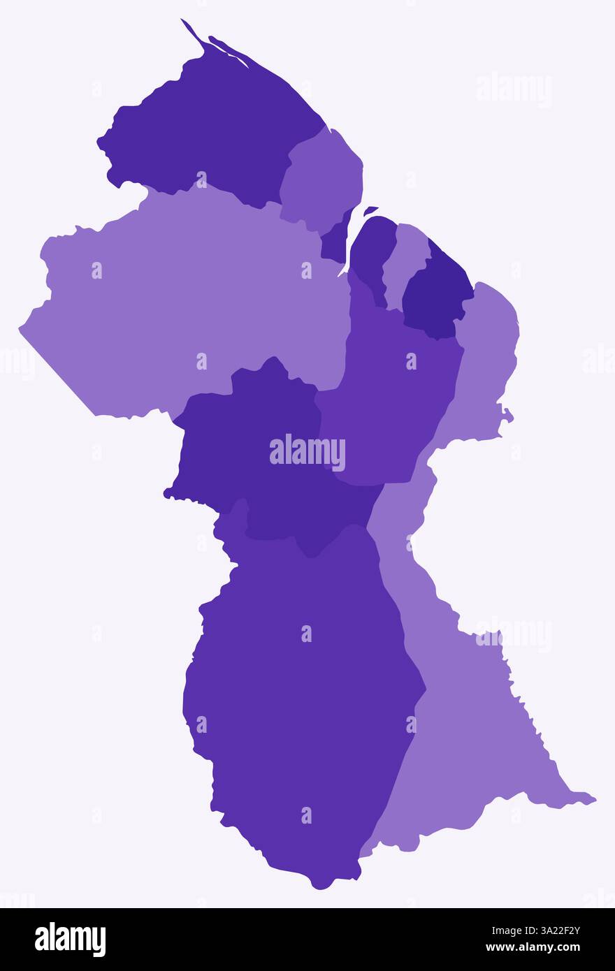 Map of Guyana with regions. Just a simple country border map with ...