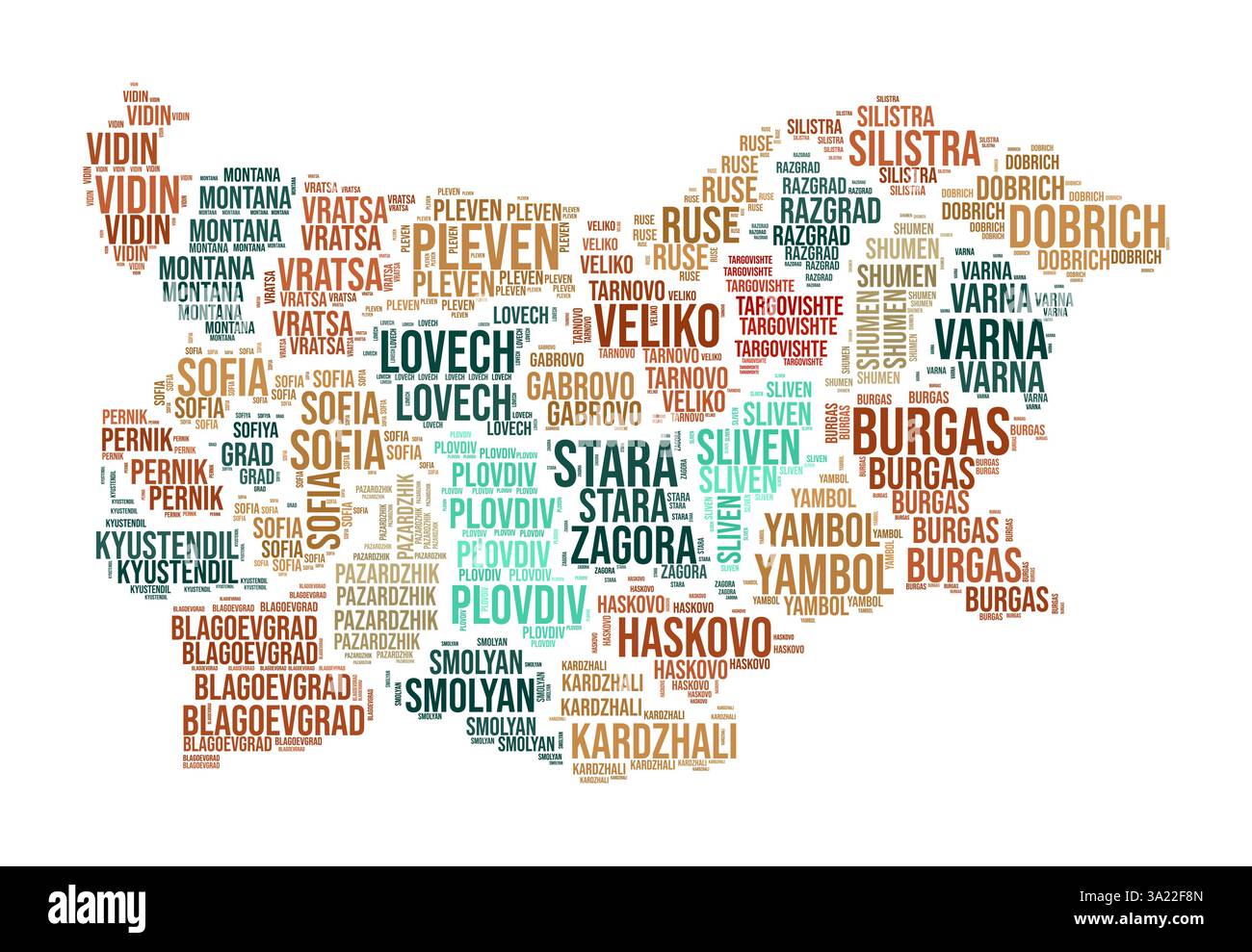 Bulgaria Word Cloud. Country shape with region division. Bulgaria ...