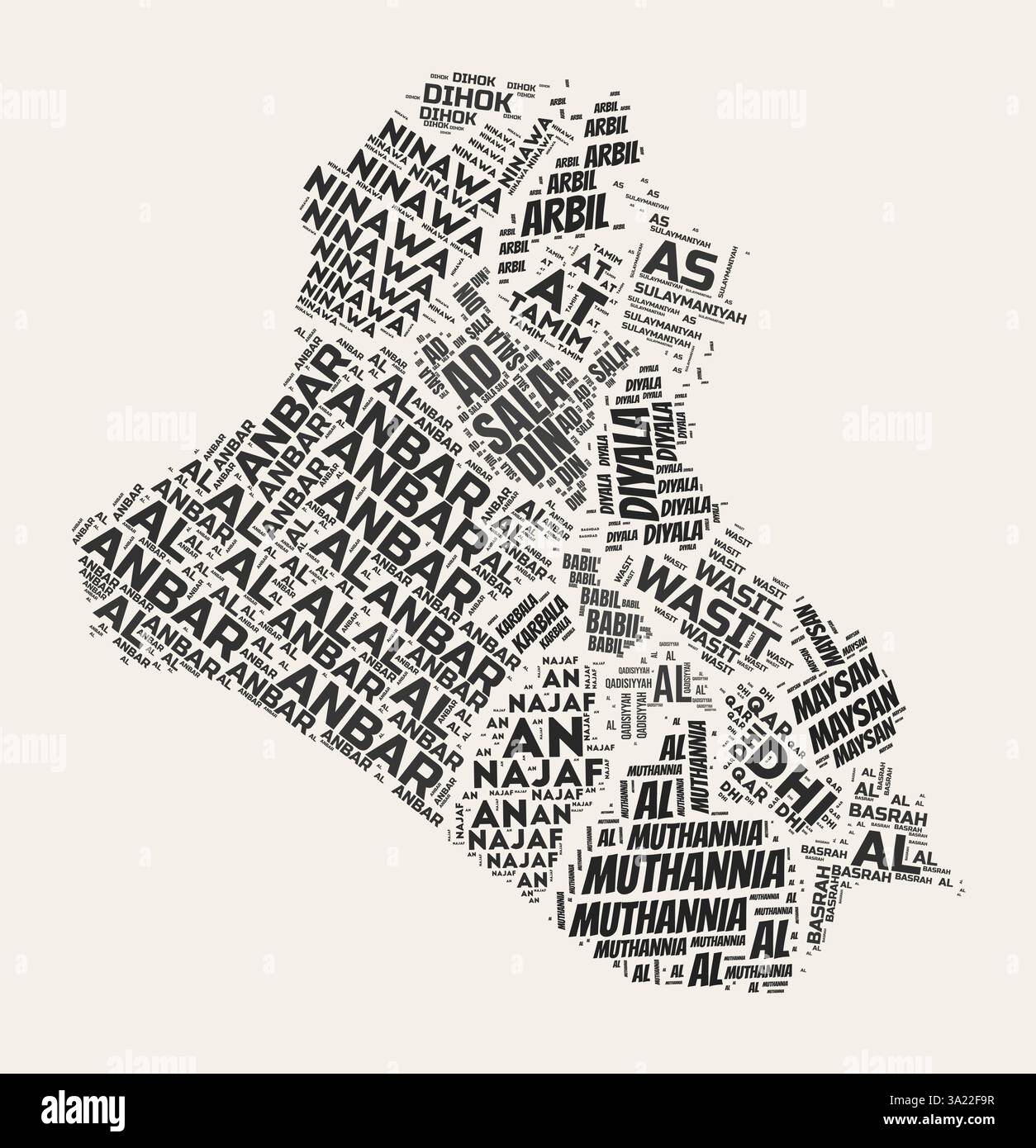 Iraq Word Cloud. Country with regions division. Iraq typographic text ...