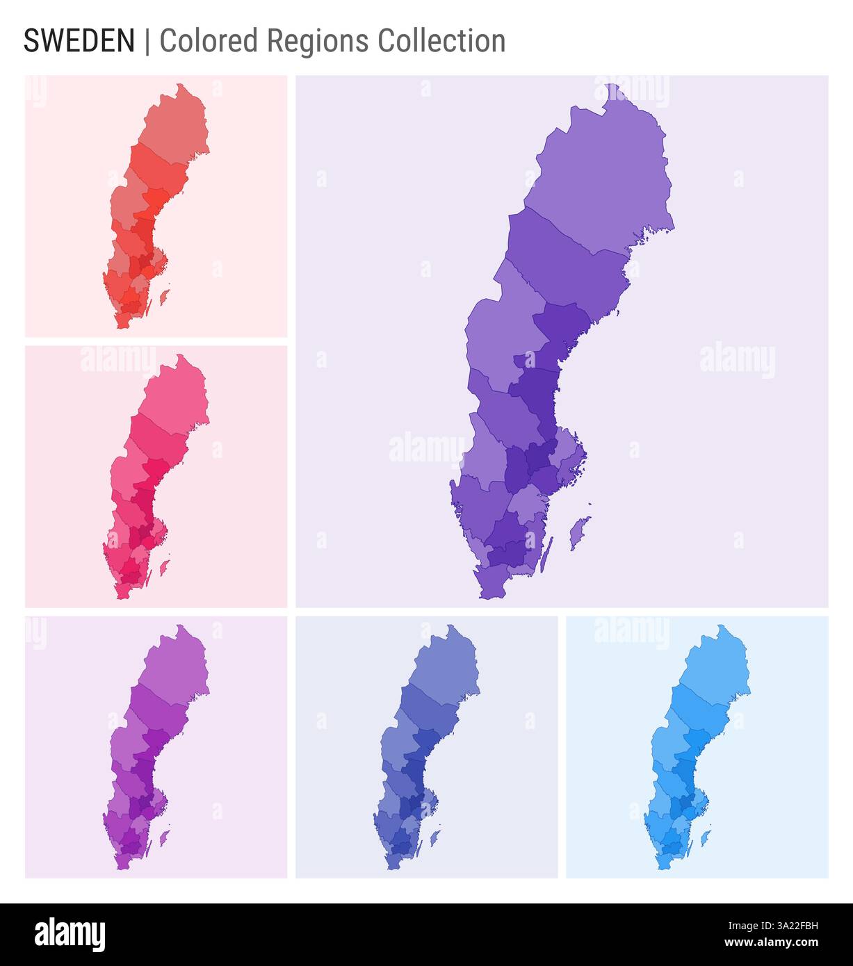 Sweden map collection. Country shape with colored regions. Deep Purple ...