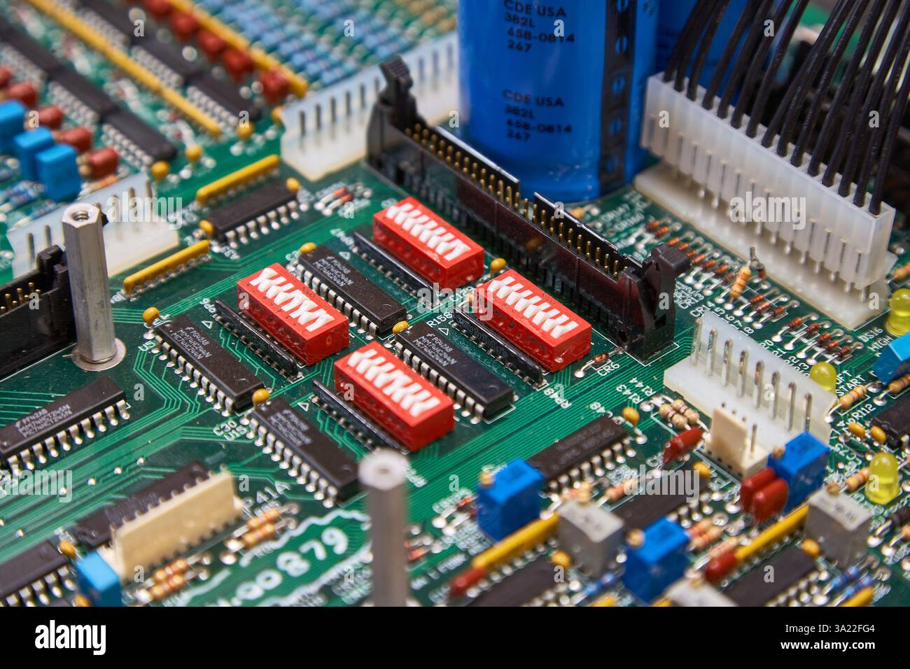 Close-Up of Circuit Board Components and Switches on a Green PCB Stock Photo - Alamy