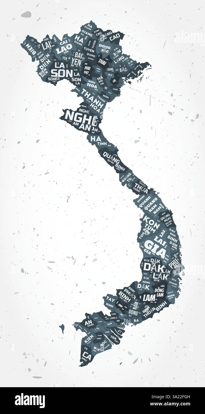 Vietnam regions word clouds. Country shape on textured background ...