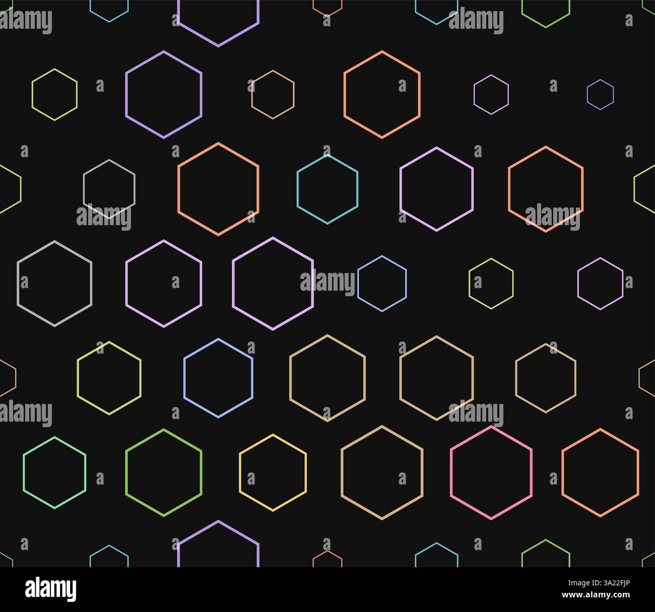 Tileable hexagon pattern. Multicolored geometric elements of varied size. Stacked hexagons ...