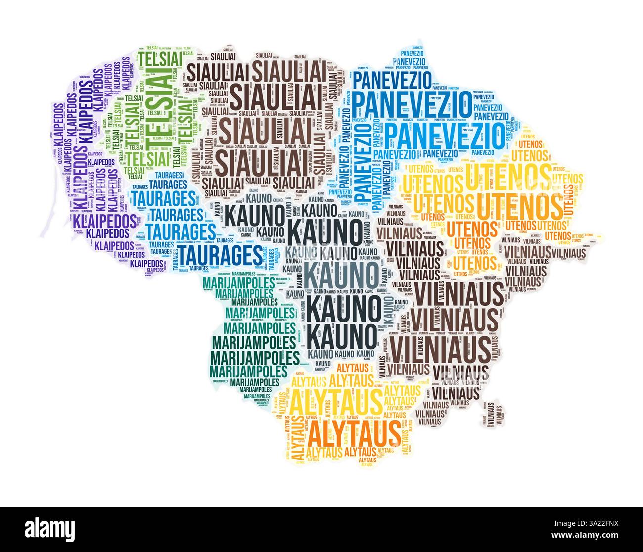 Lithuania region word cloud. Country shape design. Lithuania colored ...