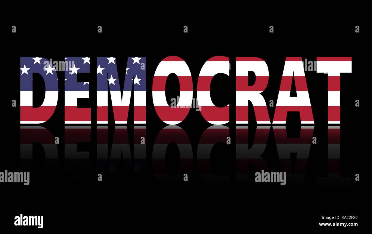 The word DEMOCRAT in the style of the US flag against a black ...
