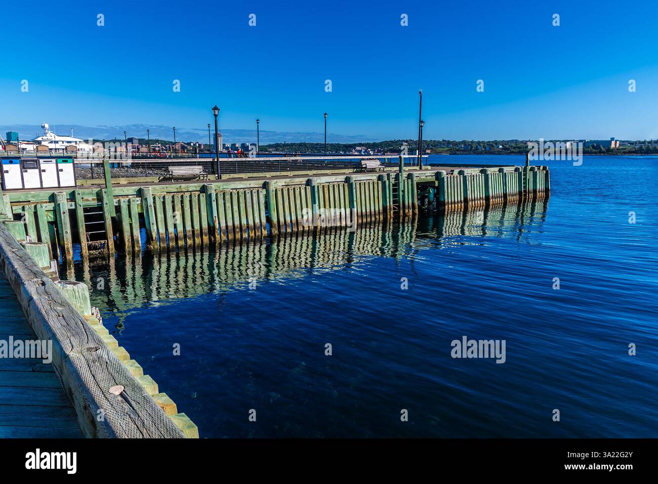 A view along the wooden quayside across the estuary from the waterfront ...