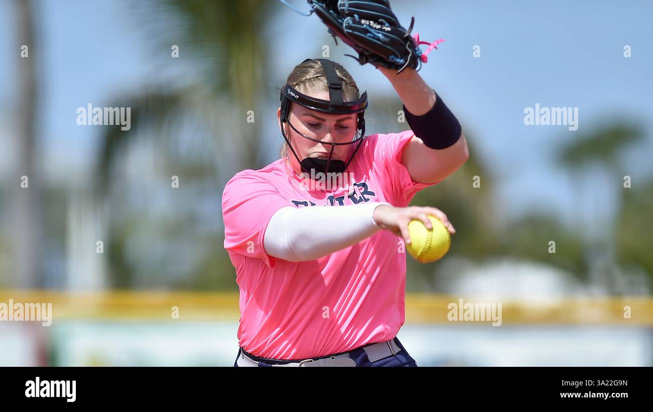 Butler University pitcher Rylyn Dyer (14), fires at batters during an ...