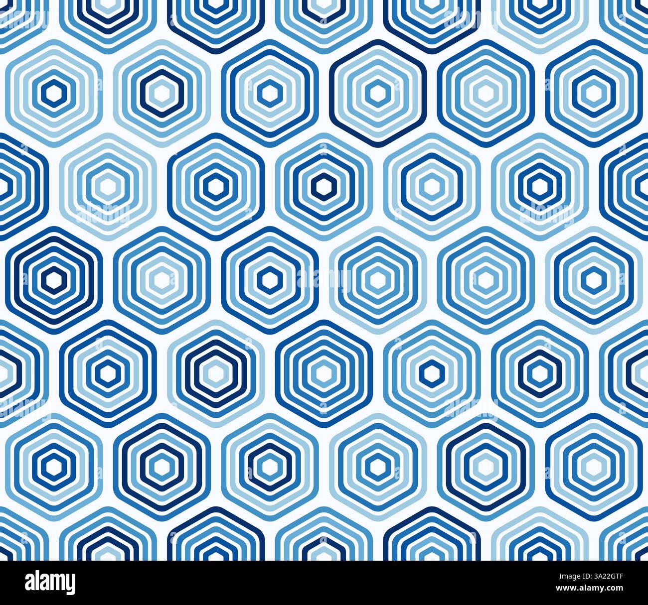 Pattern of hexagon shapes. Bold rounded stacked hexagons mosaic pattern. Blue color tones. Large ...