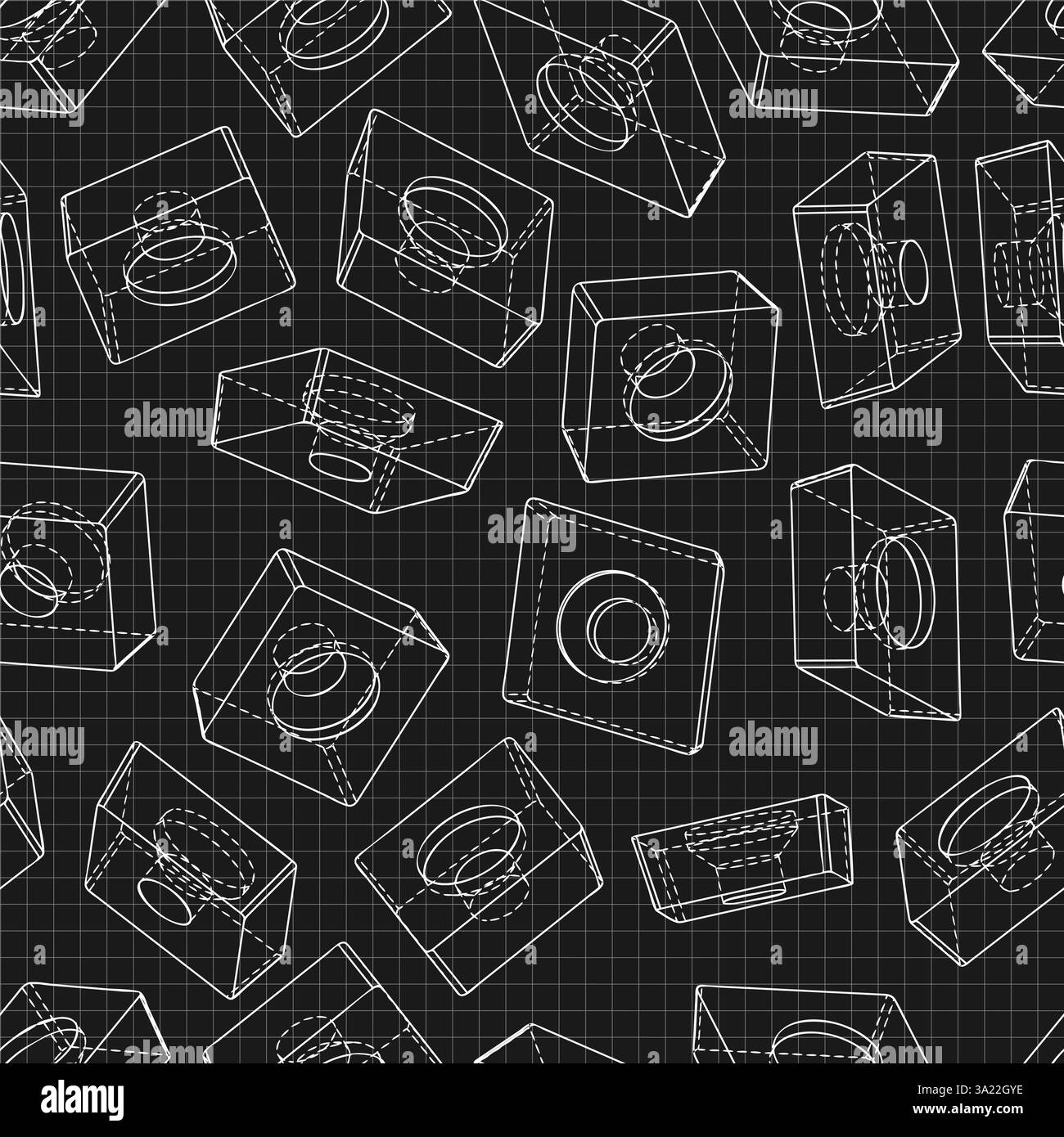 Mechanical engineering drawings on black background. Cutter, assembly ...