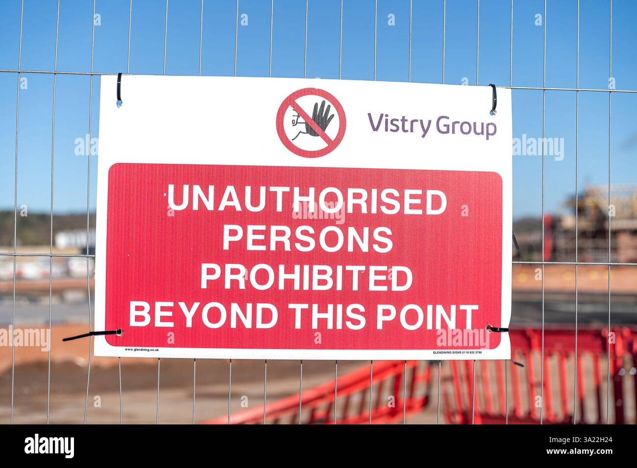 Vistry Group sign on a building site fence explaining that ...
