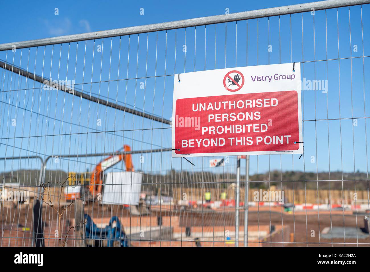 Vistry Group sign on a building site fence explaining that ...