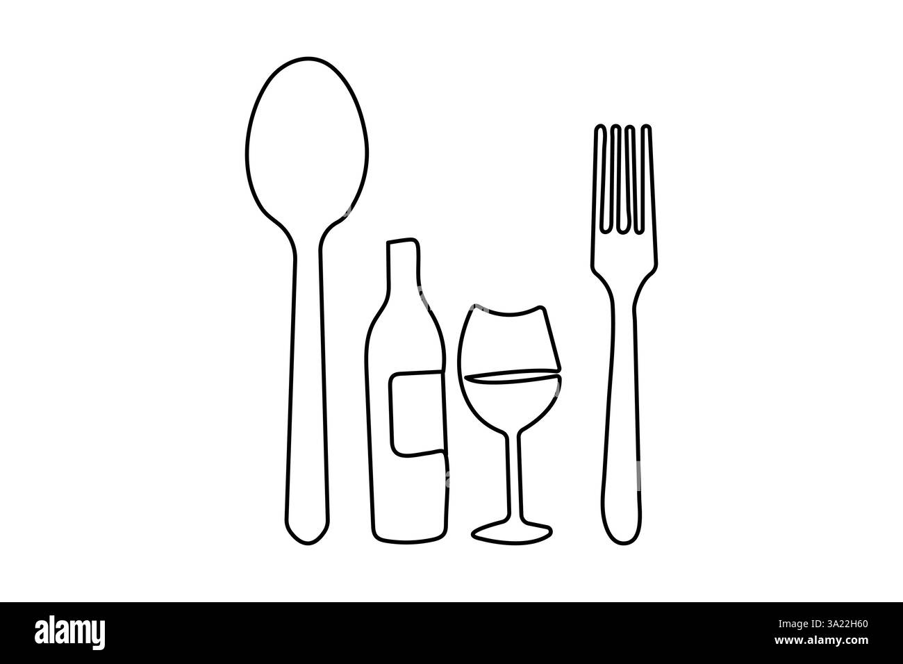 Knife and fork one line drawing of minimalist vector icon with black ...
