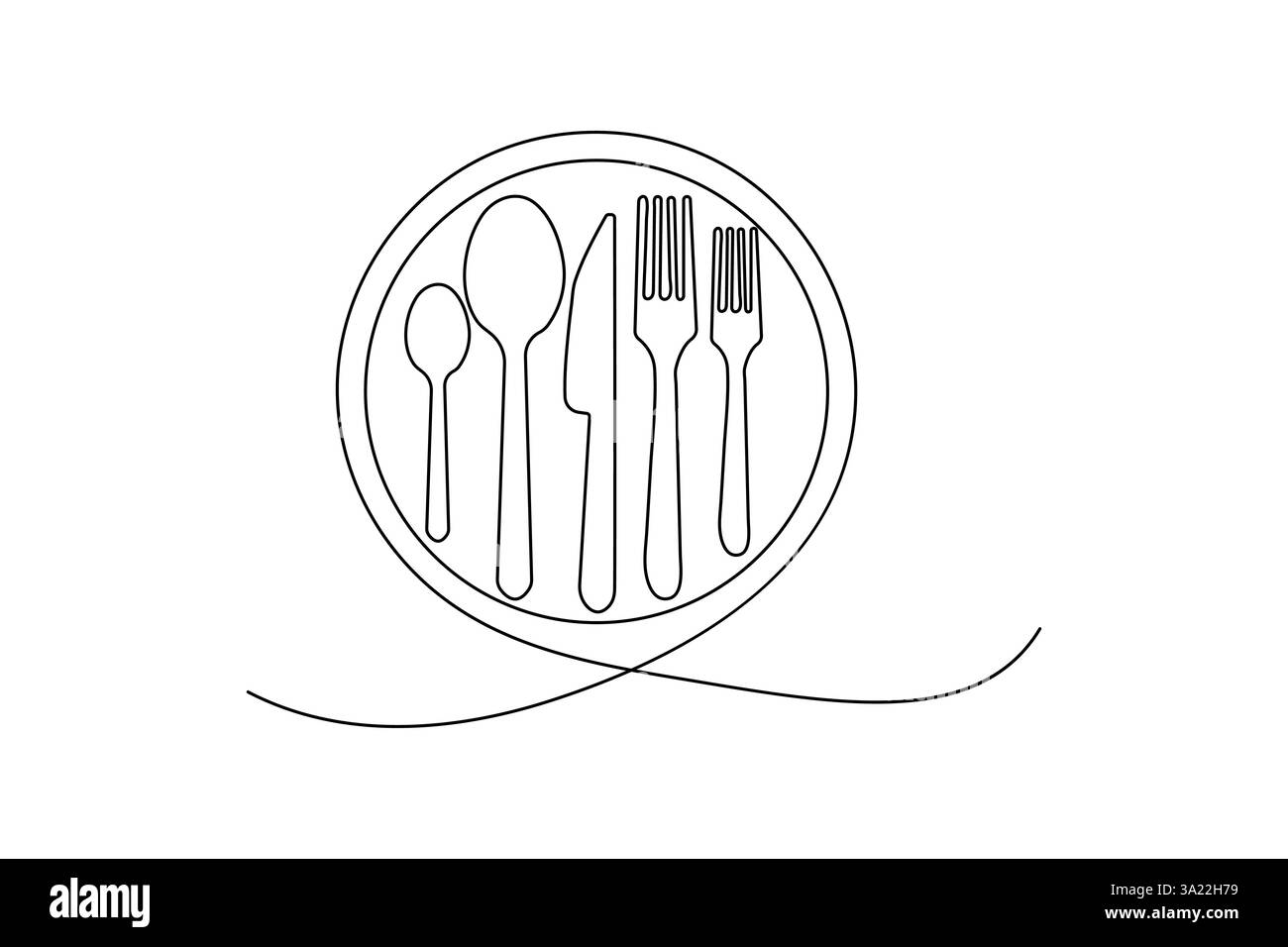 Knife and fork one line drawing of minimalist vector icon with black ...