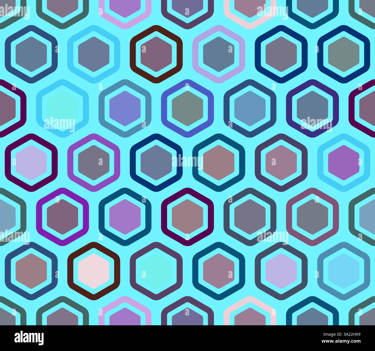Mosaic hexagon shapes background. Bold rounded hexagon cells with padding and inner solid cells ...