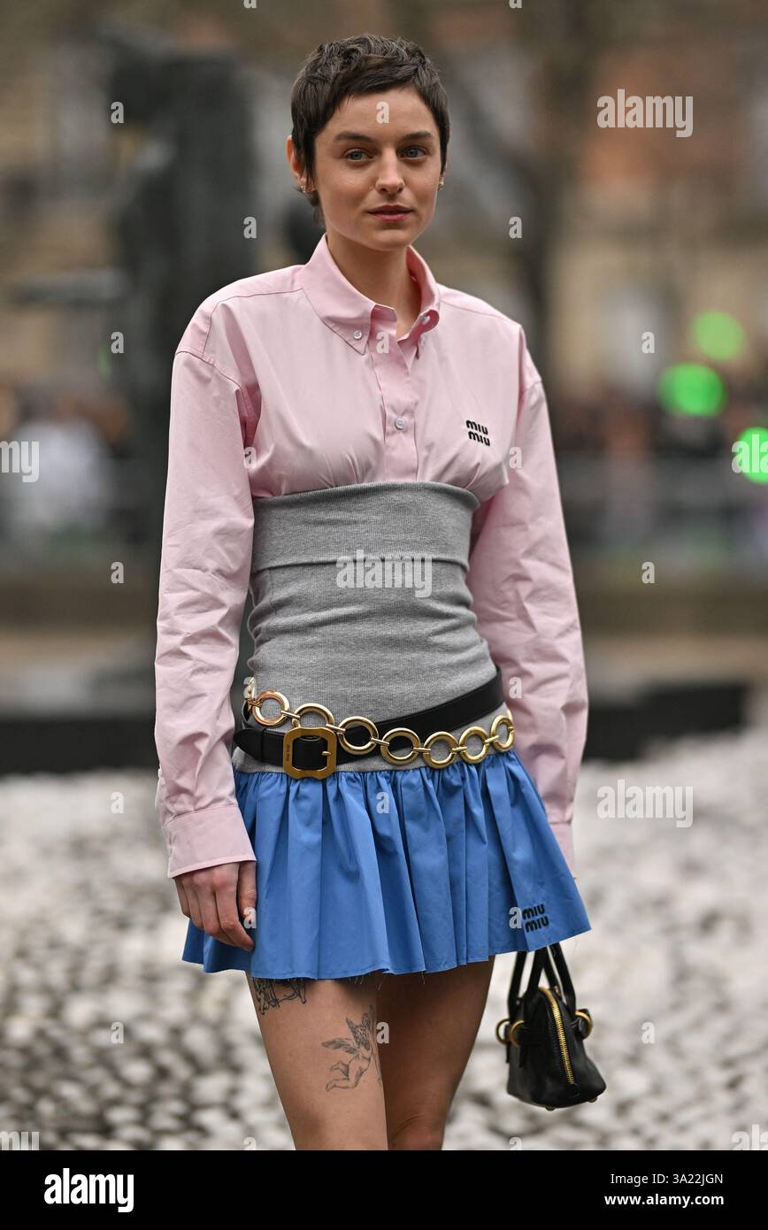 Emma Corrin arriving at Miu Miu show during Paris Fashion Week in Paris ...