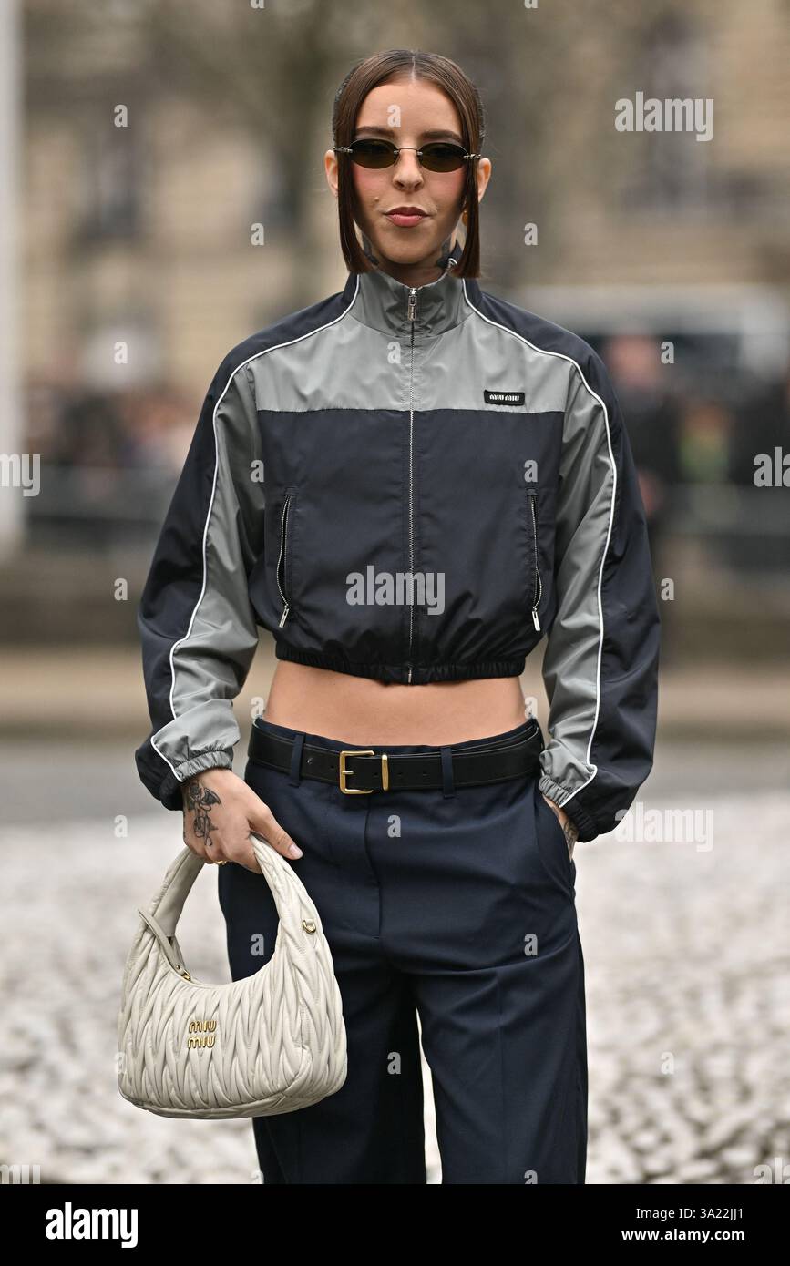 Young Miko arriving at Miu Miu show during Paris Fashion Week in Paris ...