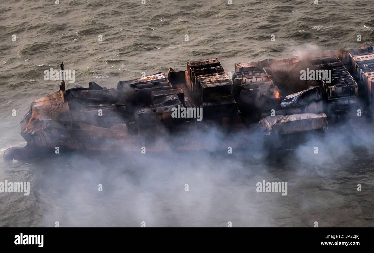 The Solong container ship drifts in the Humber Estuary, off the coast ...