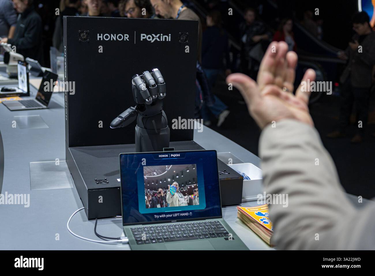 Barcelona, Spain - 4 March 2025: A robotic hand is seen at the Mobile ...