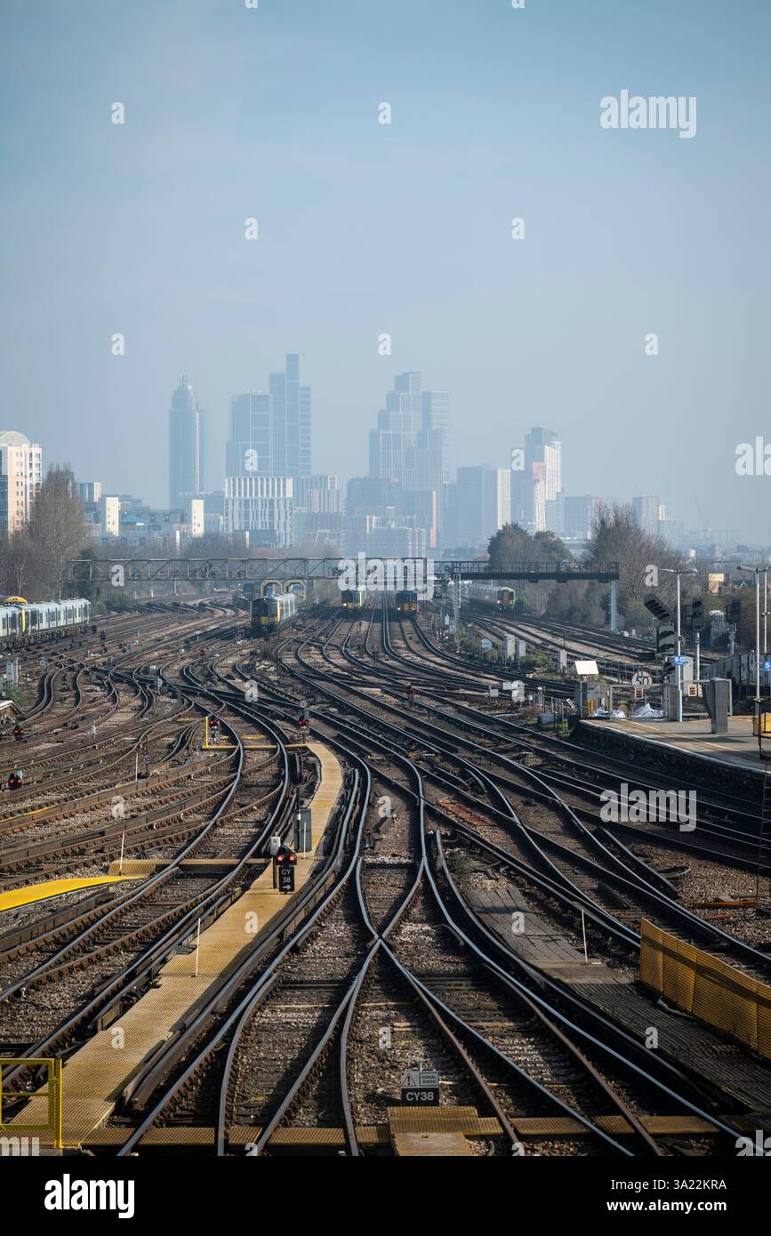 View of the railway lines from Clapham Junction station and City of ...